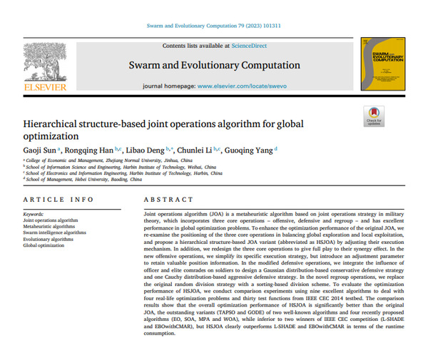 经管学院孙高济博士在权威期刊Swarm and Evolutionary Computation发表论文